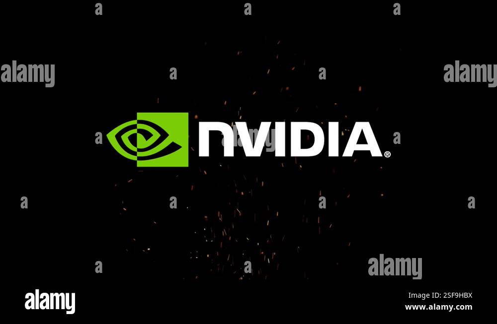 Illustrative editorial of Nvidia icon appearing with fire sparks ...