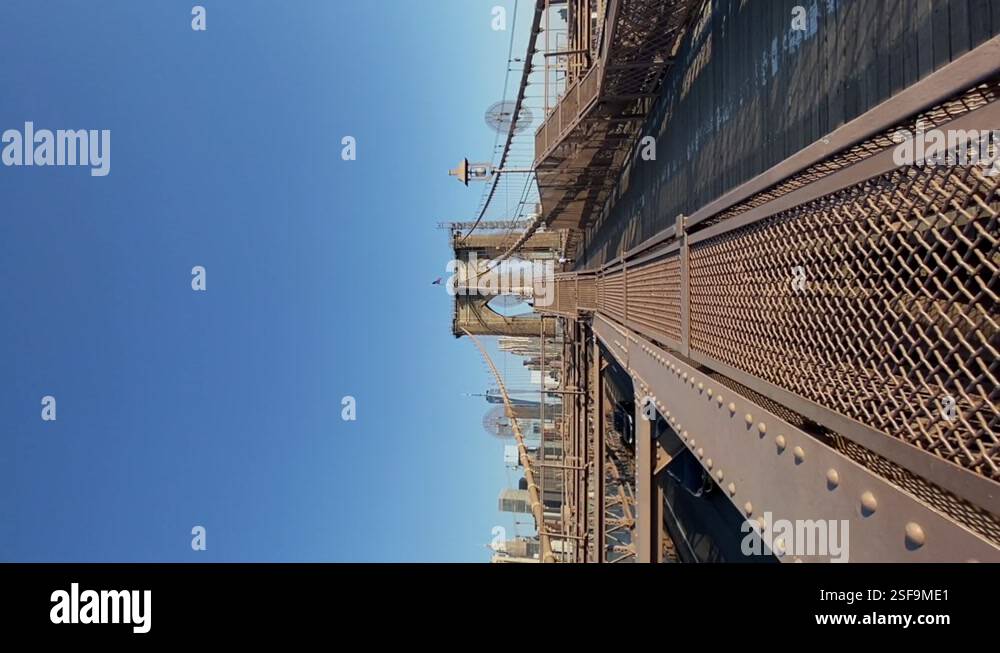 Brooklyn Bridge in New York. Suspended cables and structure supports ...