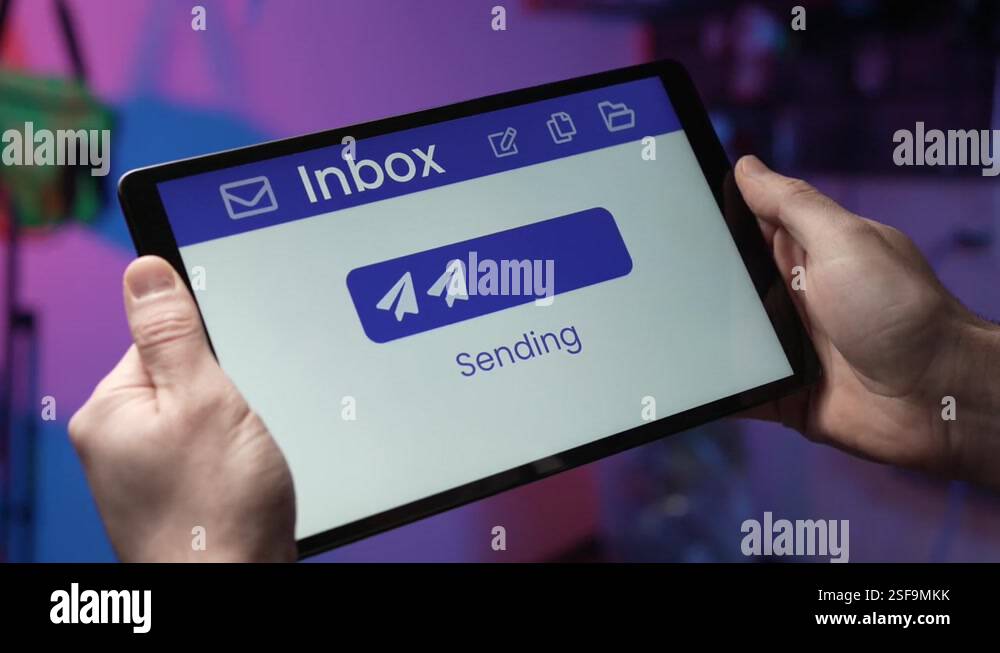 Sending an Email Message From a Tablet Computer Messaging App Stock ...