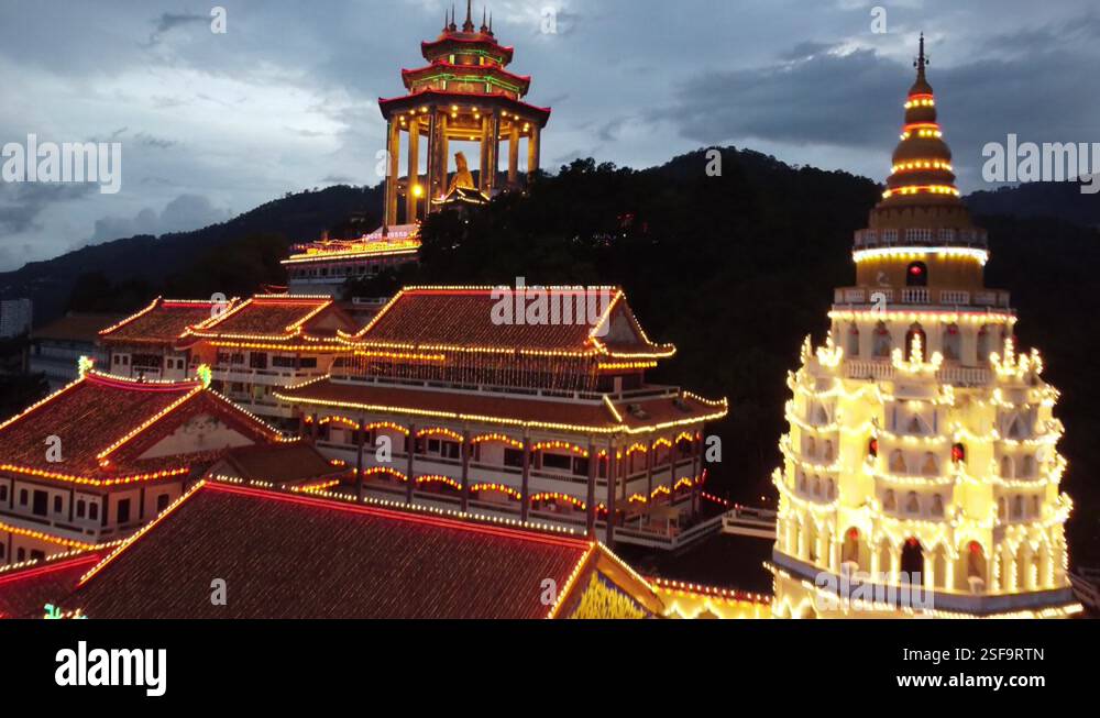 Aerial view kek Lok SI temple at night Stock Video Footage - Alamy