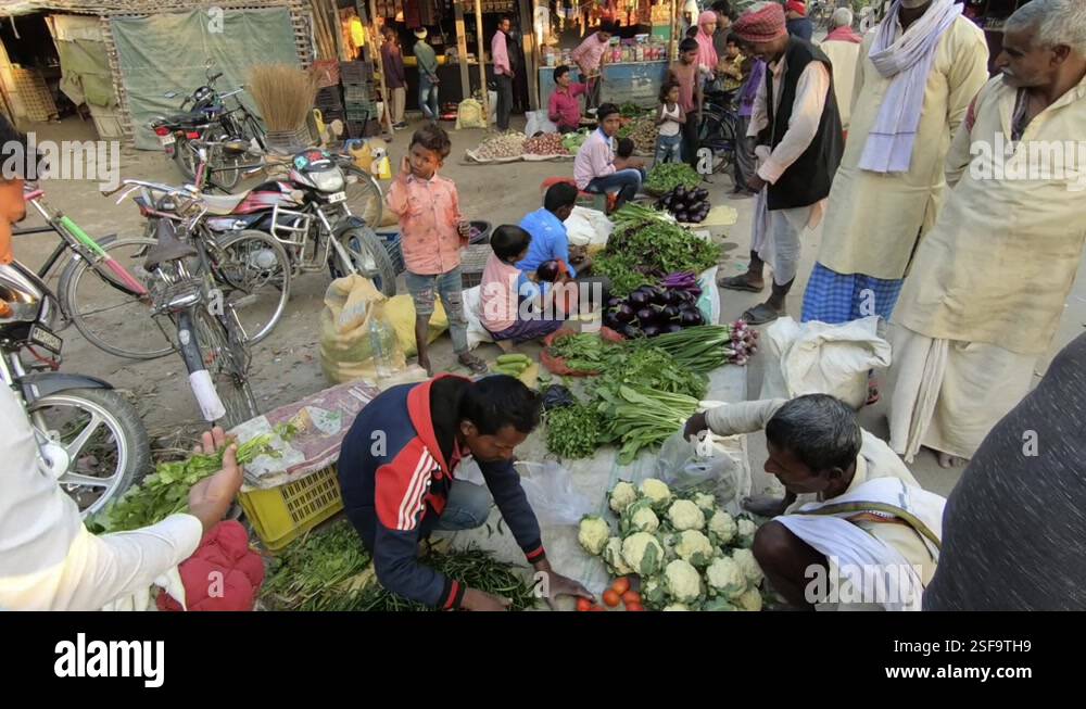 Vegetable market in rural village, Bihar, India Stock Video Footage - Alamy