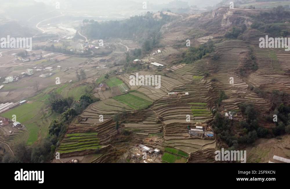 Aerial view of the terraced hillsides in the foothills of Nepal Stock ...