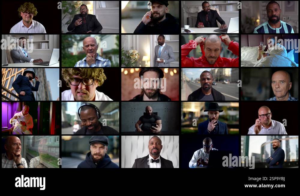 Multi-screen collage portraits of men of different ages and ethnic ...