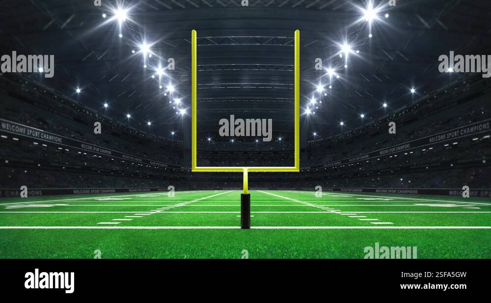 American football stadium with yellow goal post in the middle Stock ...