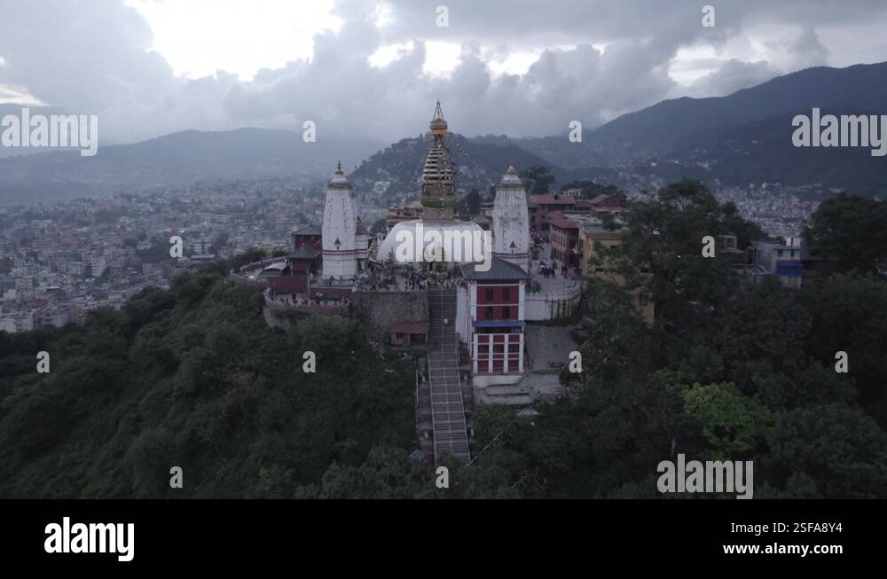 Nepal Swayambhunath Stupa Aerial Shot Forward Mountain in Kathmandu Log ...