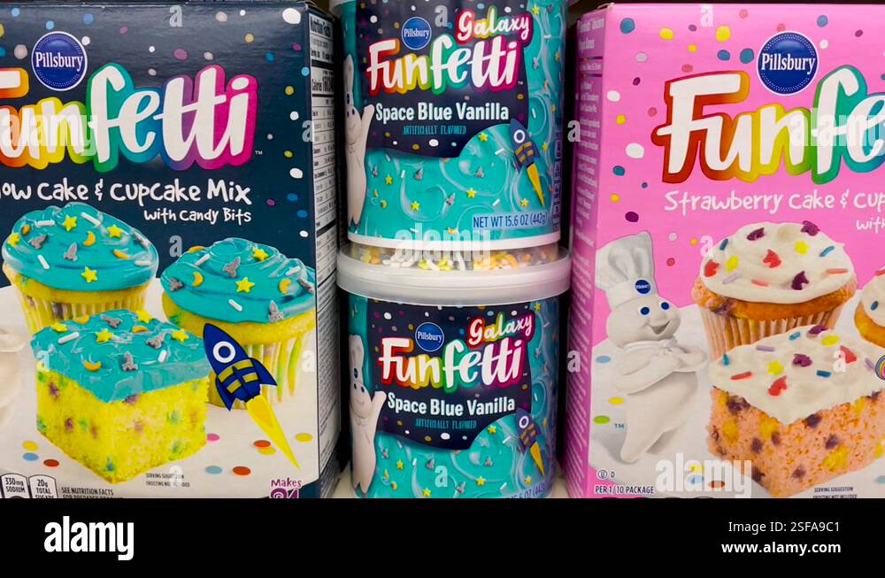 Pillsbury Funfetti cake mixes and frosting Stock Video Footage - Alamy