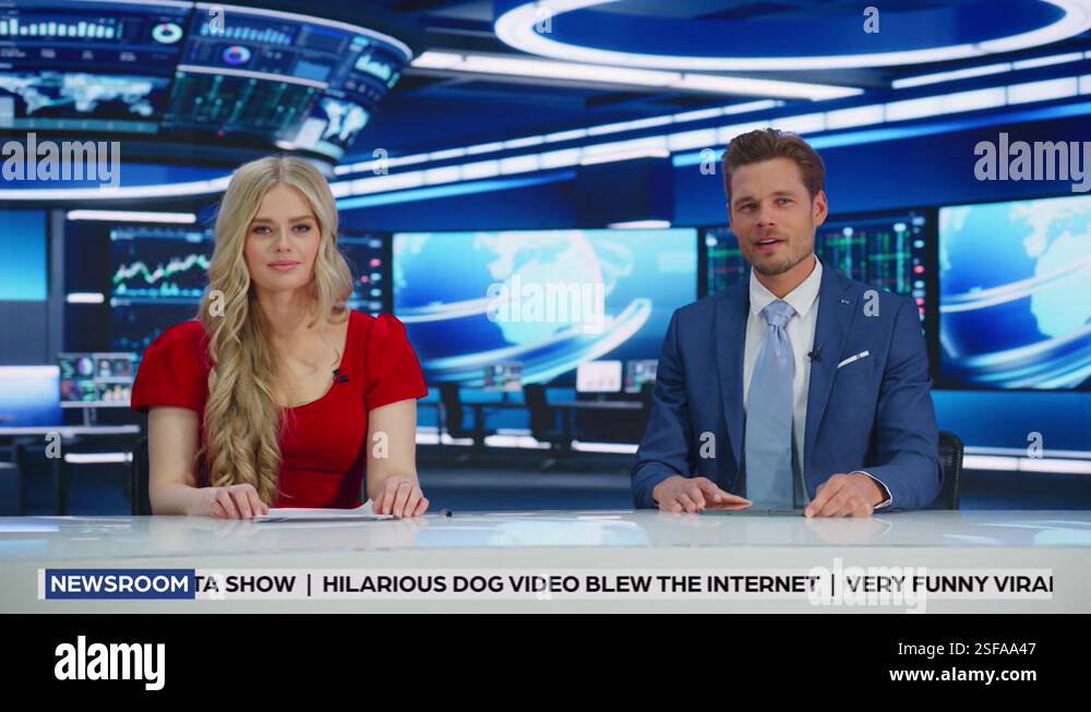 TV News Channel Two Presenters Talk Stock Video Footage - Alamy