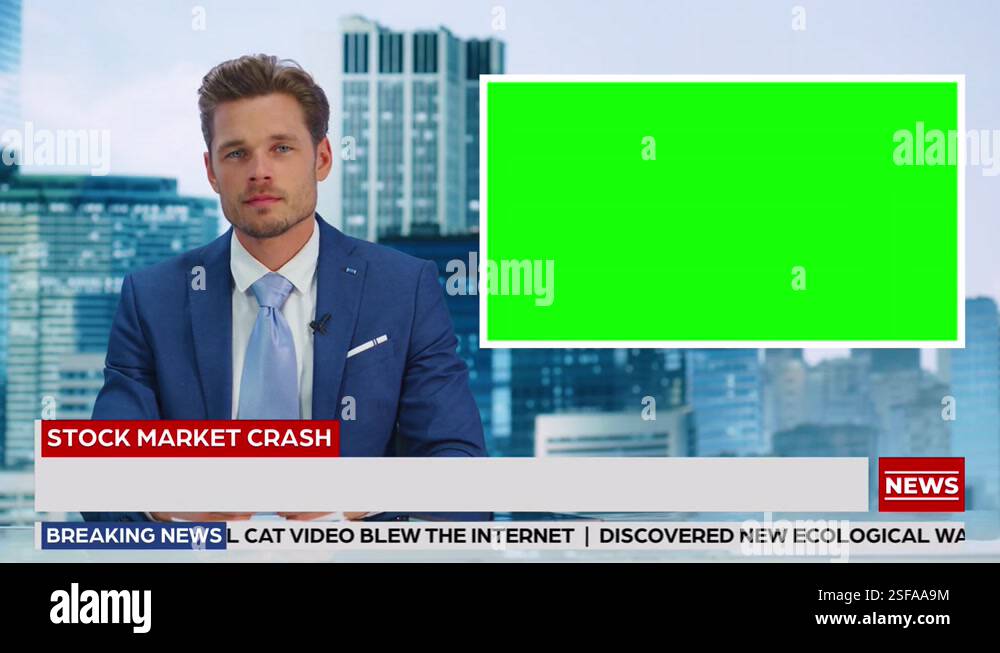 TV News Channel Male Presenter Talk Green Screen Stock Video Footage ...
