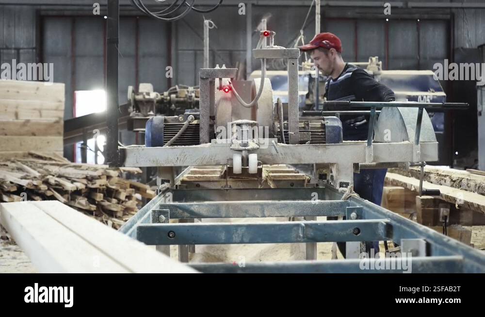 Industrial Saw In A Wood Production Process At A Modern Timber Factory ...