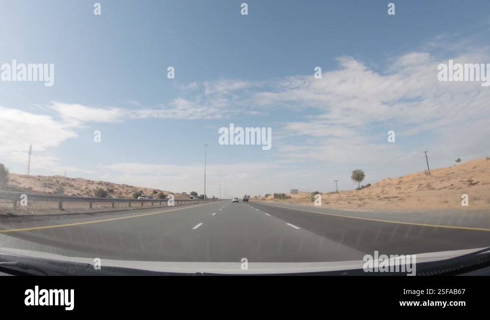 Middle eastern road trip, first-person view in a moving car on a ...
