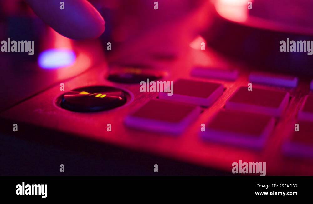 DJ mix studio audio tracks mixing buttons pads decks mixing console ...