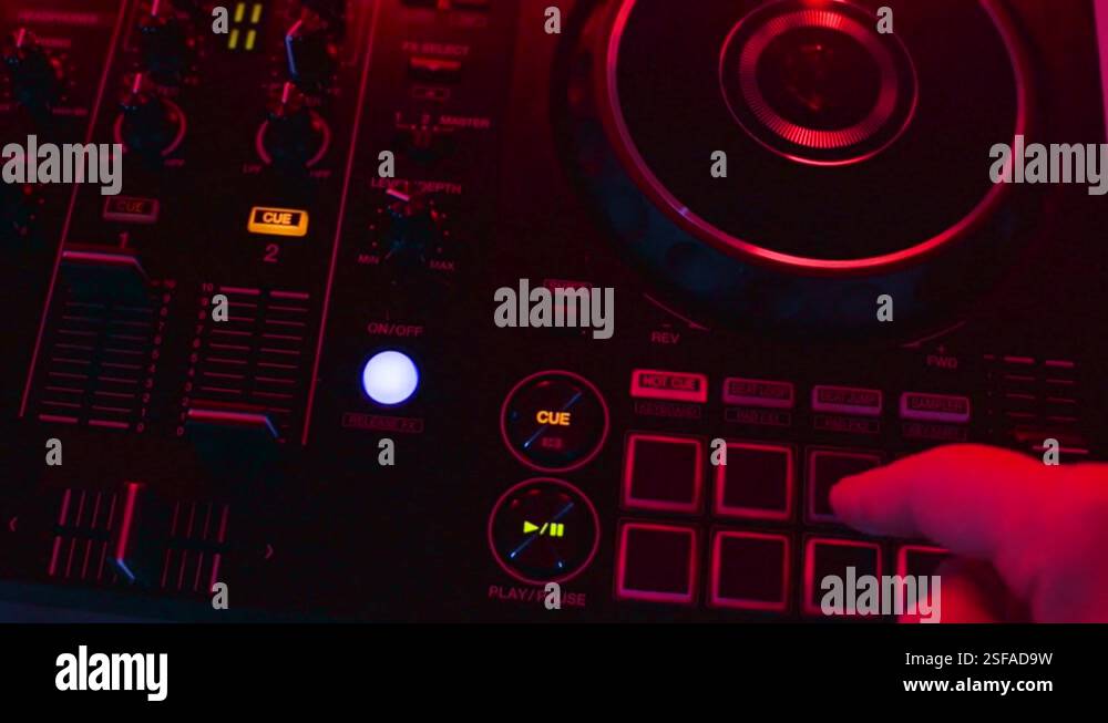 DJ mix studio audio tracks mixing buttons pads decks mixing console frequencies Stock Video ...