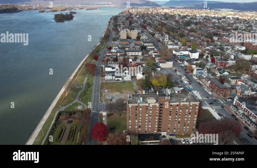 Harrisburg City Island, Pennsylvania USA. Aerial View of Riverfront ...