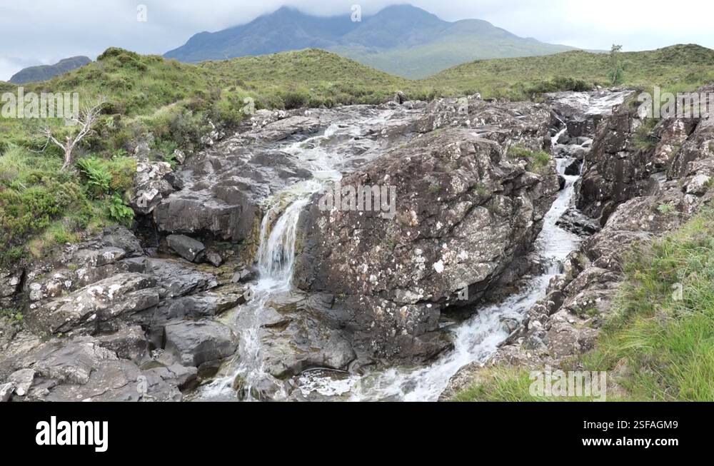 Landscape of waterfalls on Allt Dearg Mor river near Sligachan city in ...