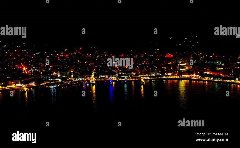 Saranda city and port in Albania at night Stock Video Footage - Alamy