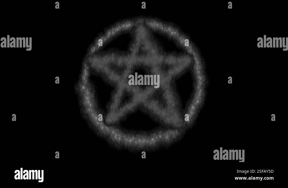 Pentagram animation in circle, black and white sparkling symbol on ...