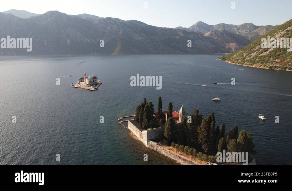 Aerial Reveal of Two Small Medieval Island Monasteries in Adriatic Sea ...