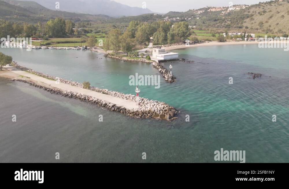 Jib view of the Crete island ocean with ocean towers Stock Video ...