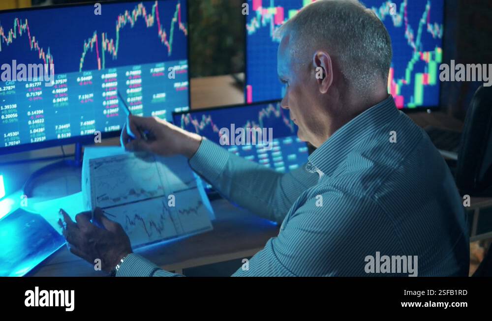 A trader is looking at the reports with stock market information Stock ...