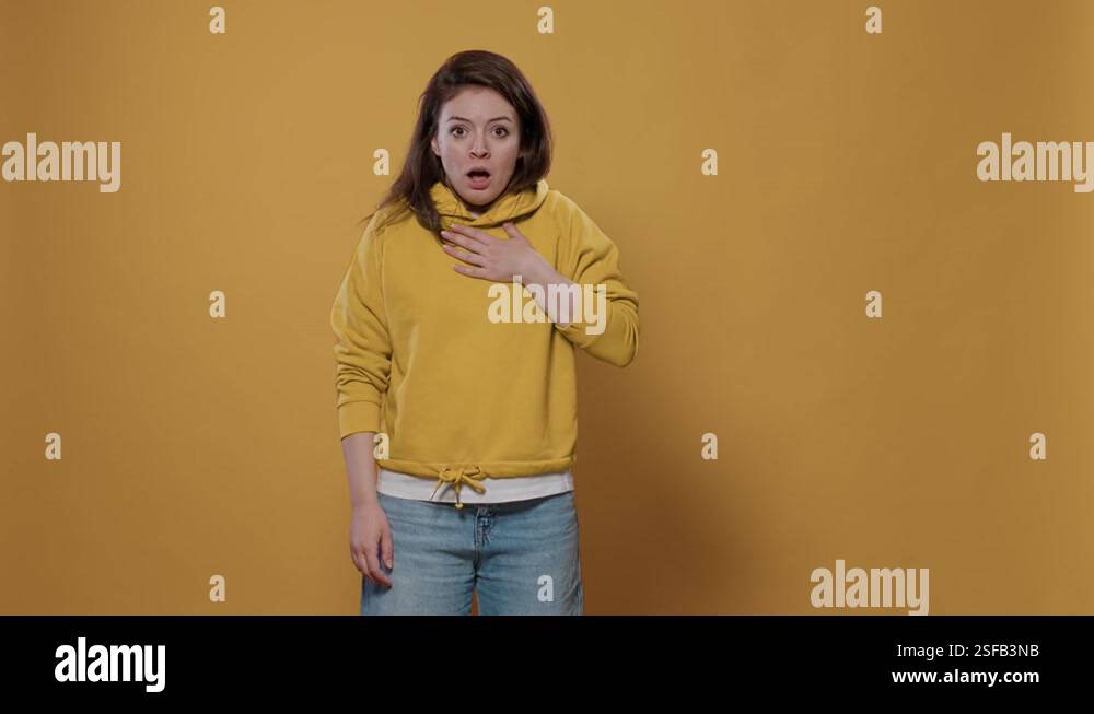 Woman having panic attack feeling short of breath getting scared and ...