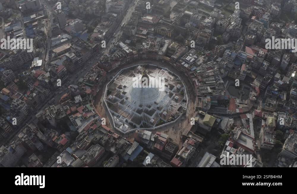 Nepal Boudha Stupa Aerial Shot Elevate Top View Kathmandu Log - World ...