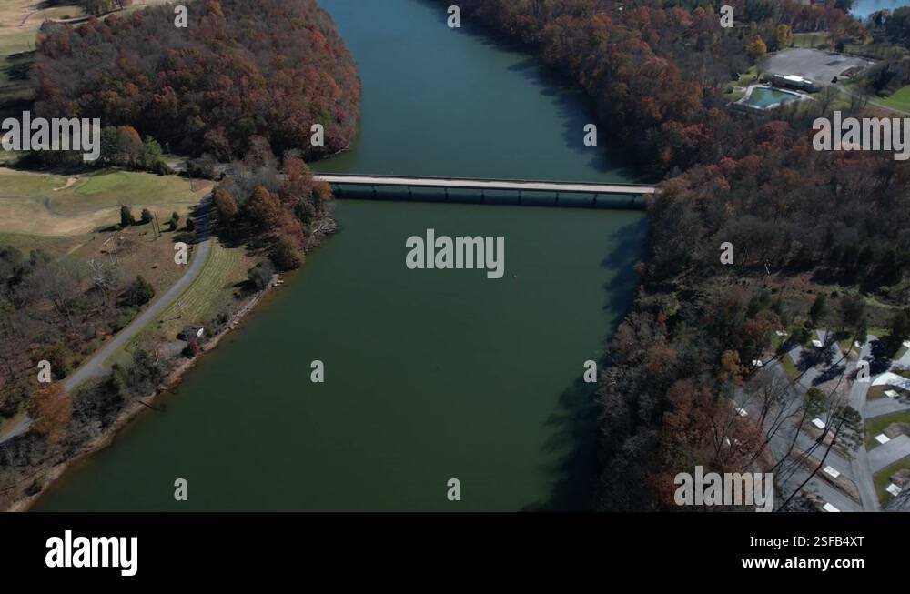 Aerial View of Bridge Above Lake and Campground at Warriors Path State ...