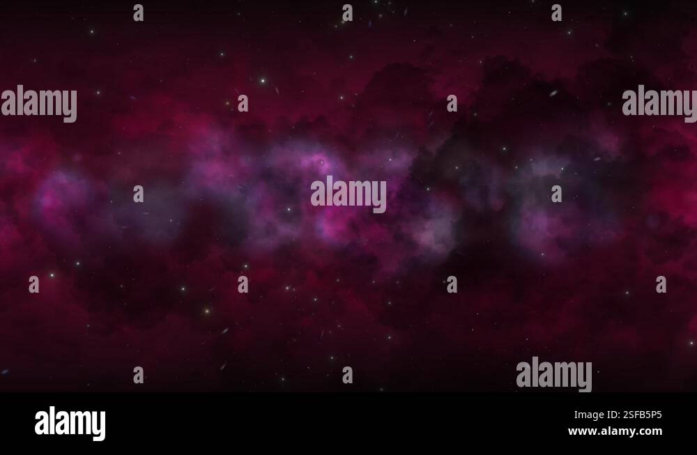 CGI universe zoom through of stars in striped deep red cloudy nebula in ...