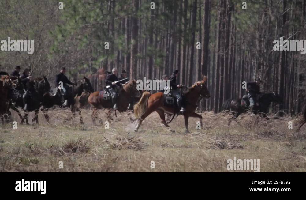 Civil War Combat Battle Re-enactment - Union Cavalry Charges into ...