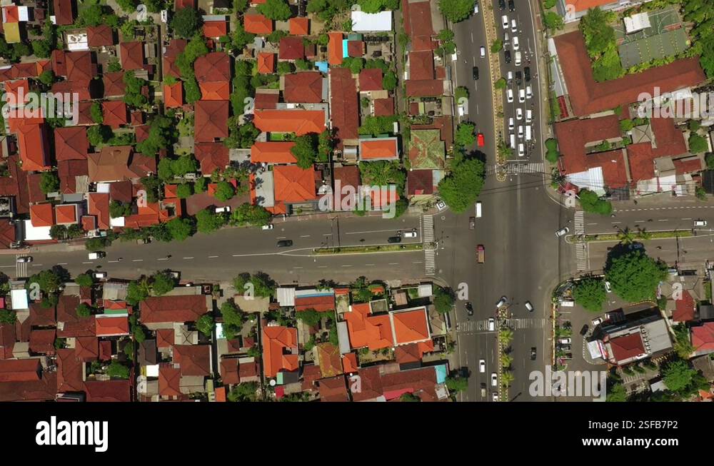 bali island flight over town traffic crossroad aerial topdown view 4k ...