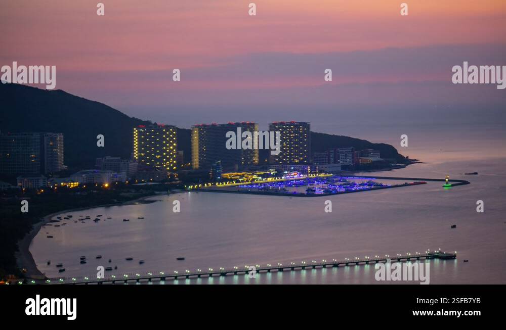 sunset sanya park top bay dock panorama 4k timelapse hainan island ...