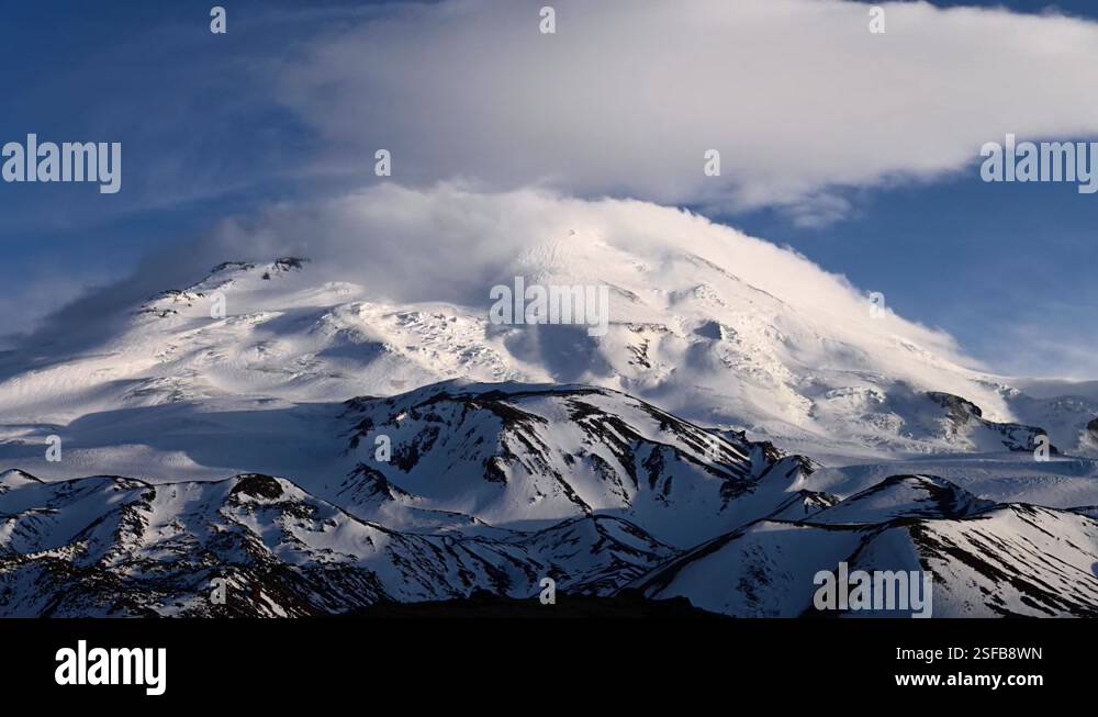 Evening time-lapse cloud formation over the dormant Elbrus volcano ...