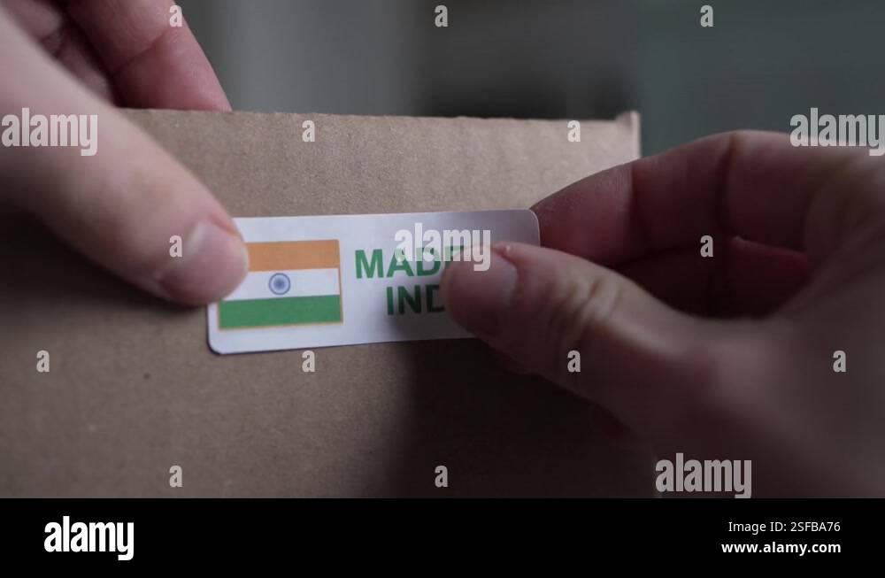 Made in India Sticker on a Cardboard Box With Products Stock Video ...