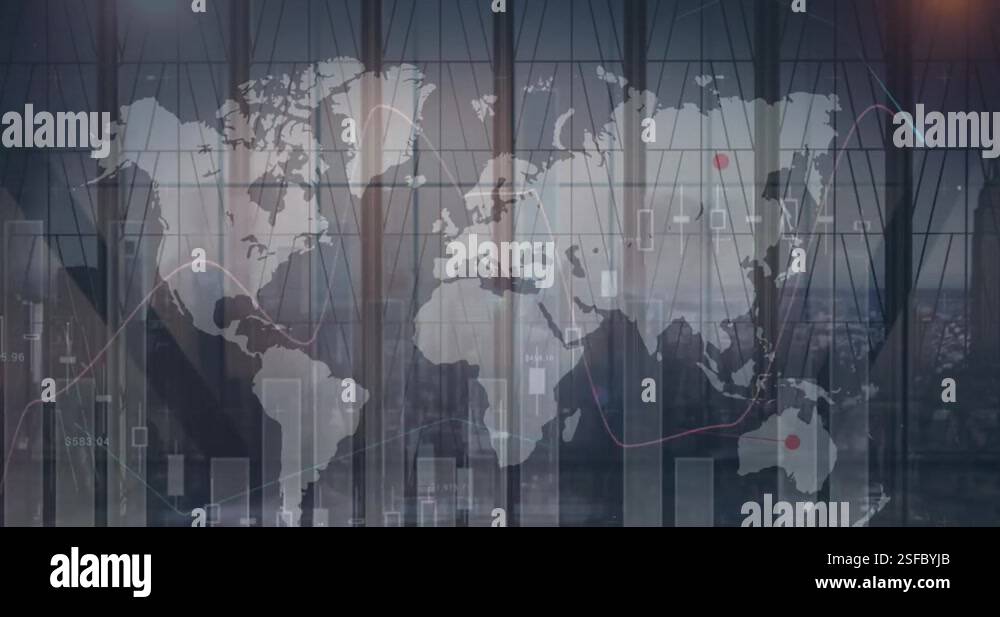 Statistical data processing and world map over time-lapse of people ...
