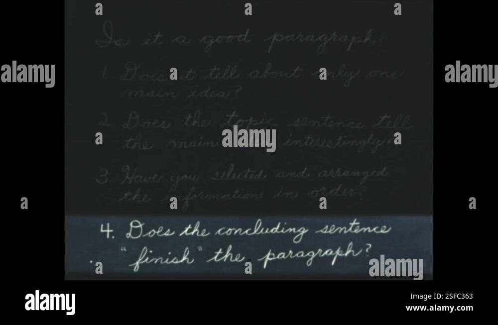 1950s: Writing on chalkboard. Text is highlighted. Handwritten ...