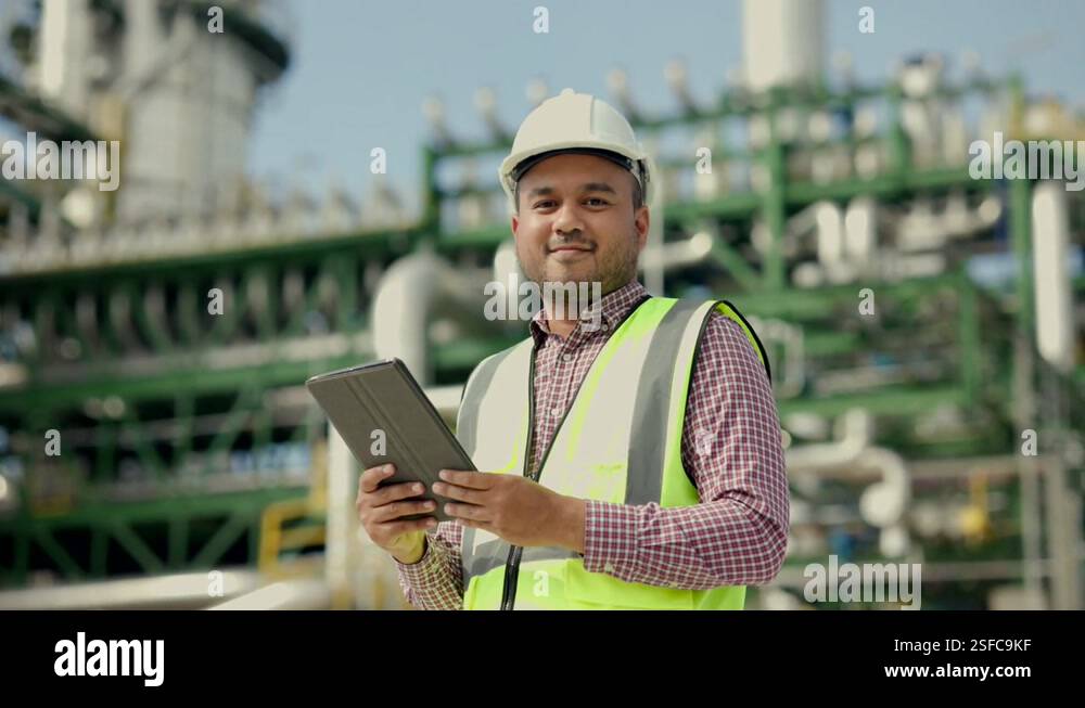 Asian engineer manager man with white safety helmet standing front of ...
