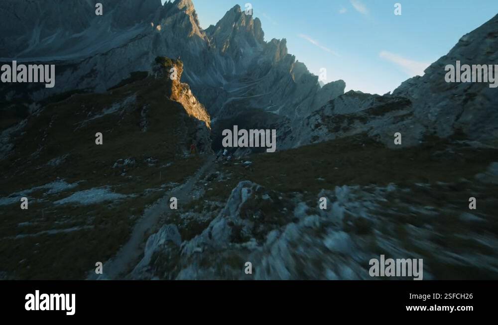 FPV drone shot around people at the Towers of Mordor, Tre cime di ...