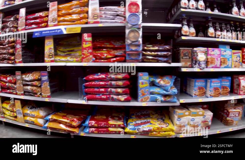 Walmart retail grocery store interior pan oatmeal and pancake sections ...