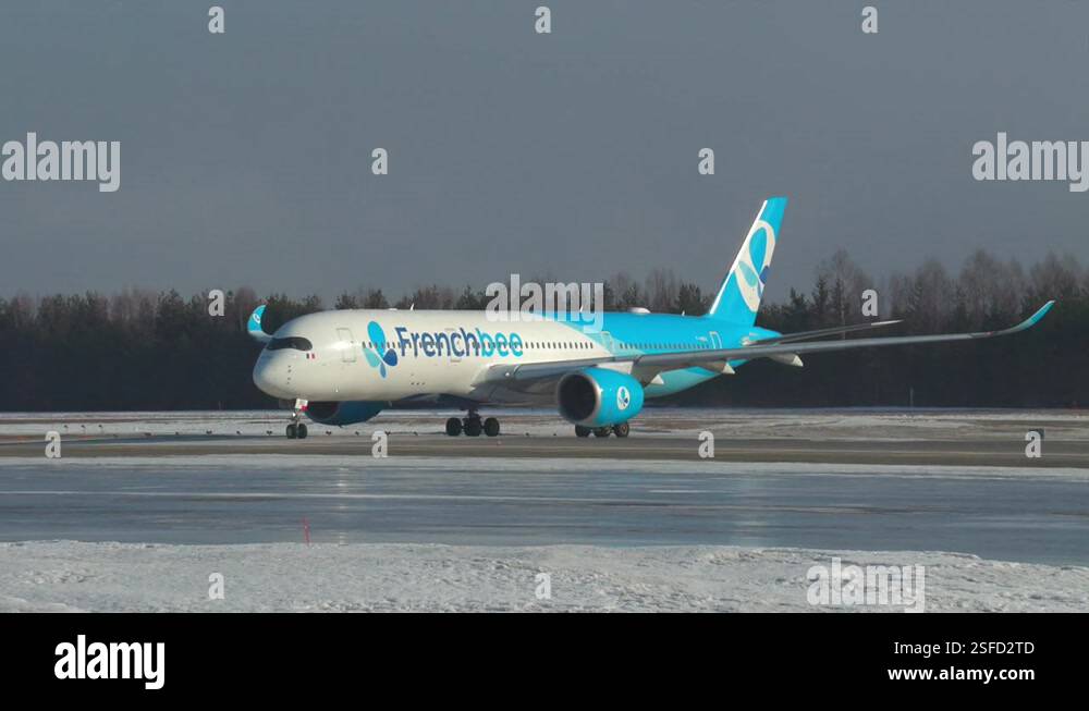 airplane frech bee airbus a350 taxiing turning line up oslo airport ...