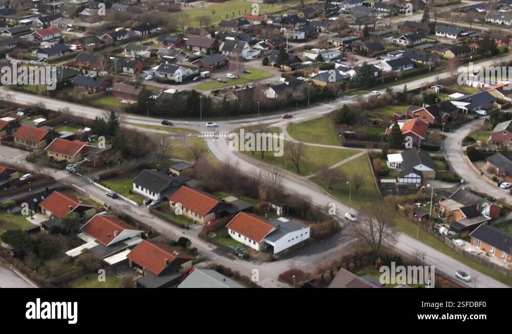 Residential area of Lomma suburb, Sweden. Aerial tilt up reveal Stock ...