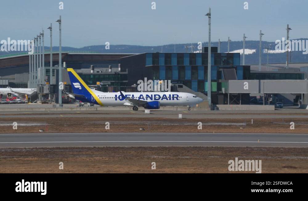 airplane boeing 737 max 8 icelandair taxiing side view oslo airport ...