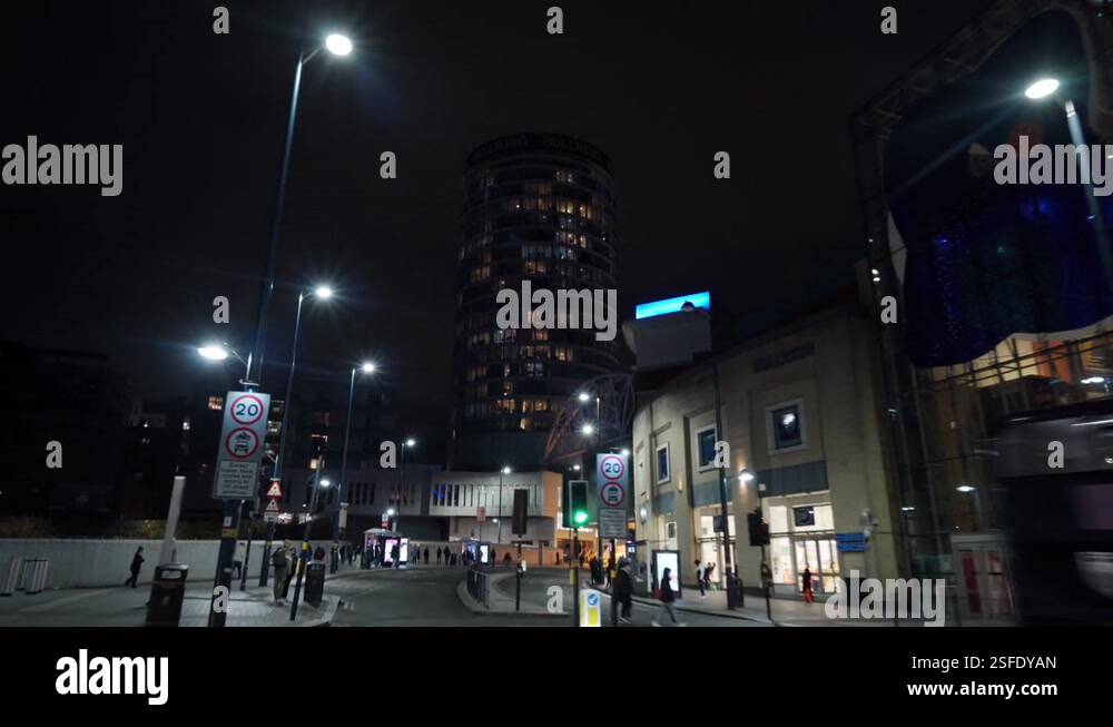 Birmingham city centre streets and Bullring tower building with people ...