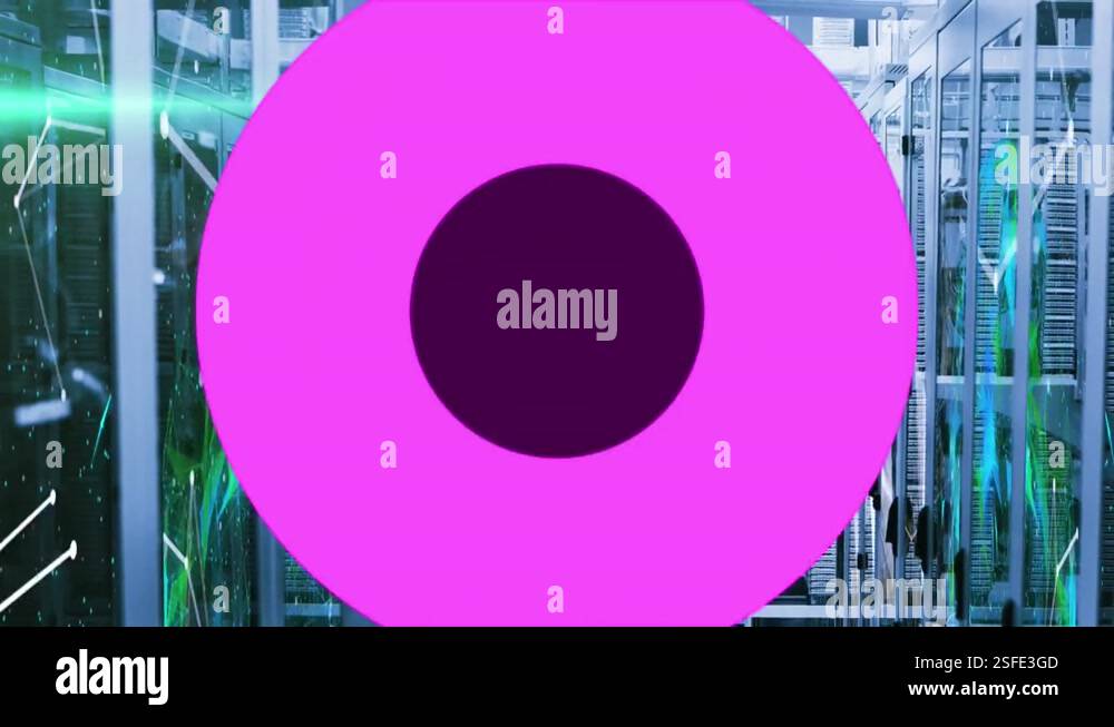 Animation of shapes moving over server room Stock Video Footage - Alamy