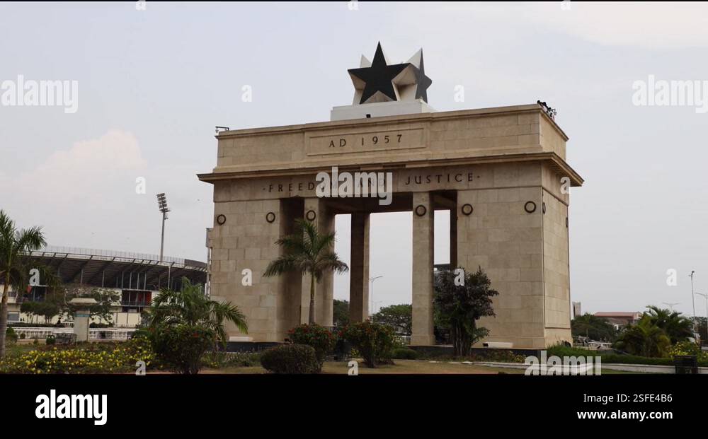 Black Star national freedom monument Accra Ghana pan 8K Stock Video ...