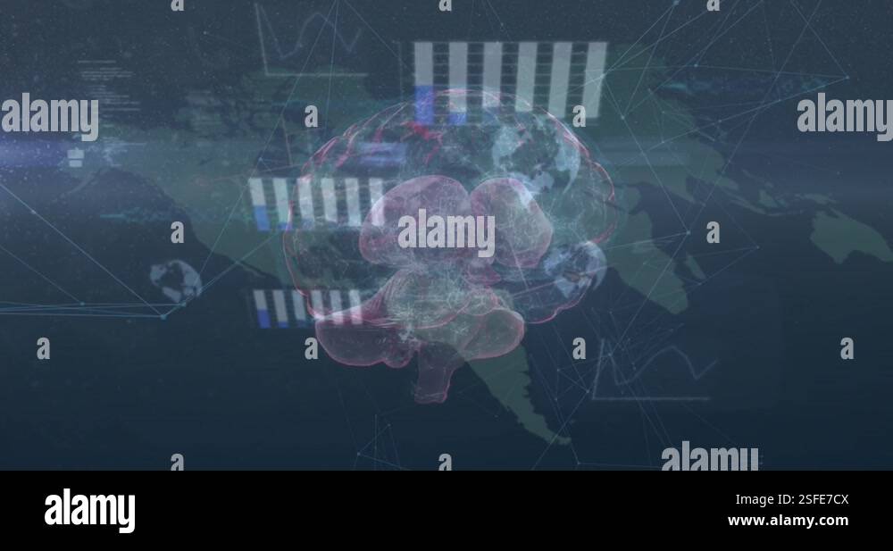 Animation of icons, data and rotating brain over world map Stock Video ...