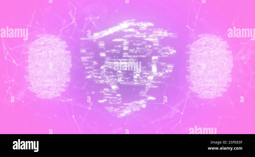 Animation of padlock icon and fingerprint over pink background Stock ...