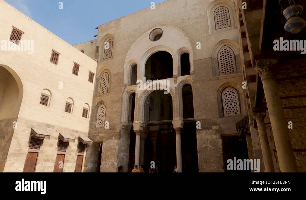 Madrasa courtyard, Qalawun complex, Cairo in Egypt. Tilt down Stock ...