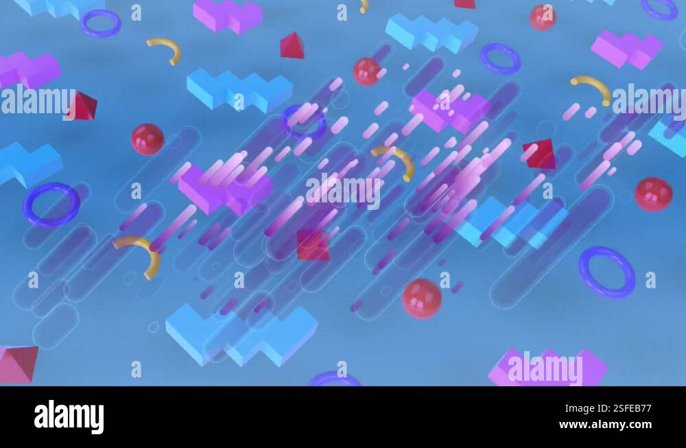 Animation of moving shapes and spots on blue background Stock Video ...