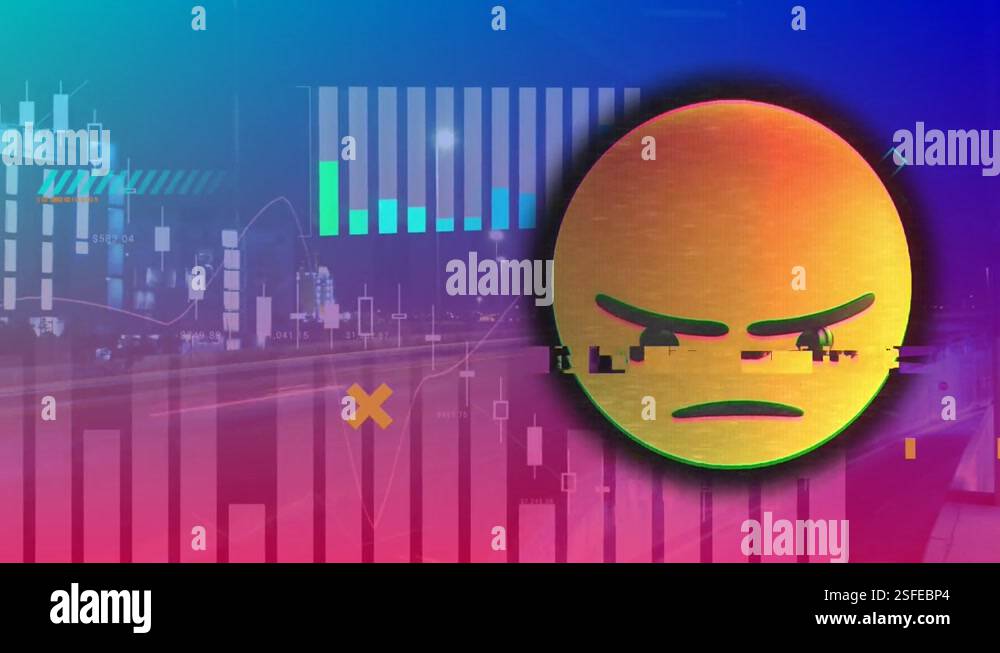 Animation of emoji icon and data processing over cityscape Stock Video ...