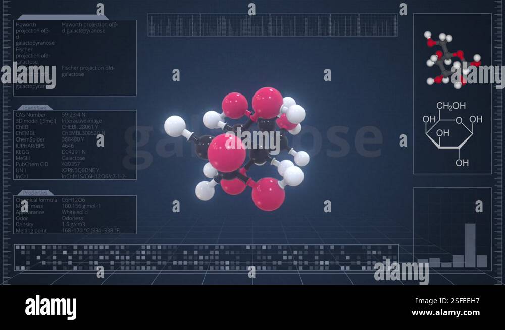 Overview of the molecule of galactose on the computer screen. Loopable 3d Stock Video Footage ...