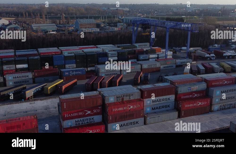 Shipping container crane lift unloading heavy cargo export crate Stock ...